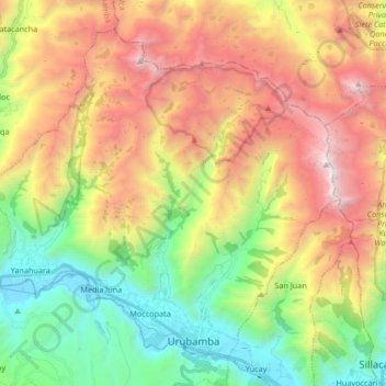 Mapa topográfico Urubamba, altitud, relieve