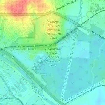 Mapa topográfico Ocmulgee Mounds National Historical Park, altitud, relieve