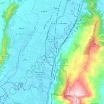 Mapa topográfico Chía, altitud, relieve